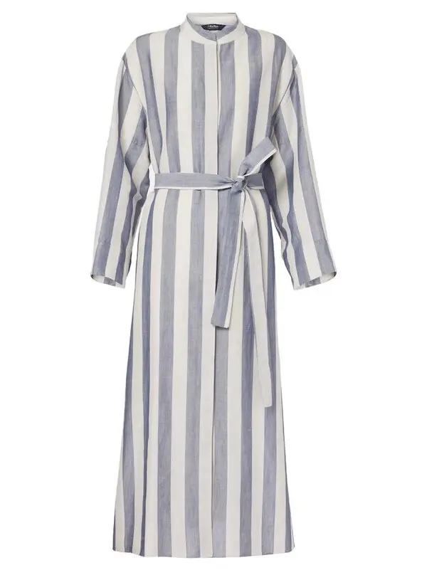 Max Mara Striped Ramie And Cotton Midi Dress - Blue