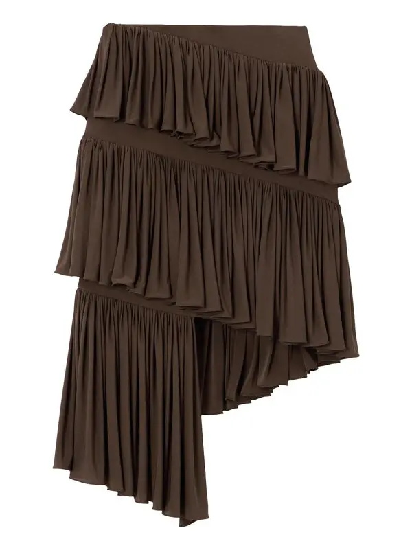 Alaïa Tiered Asymmetric Jersey Mini Skirt - Brown