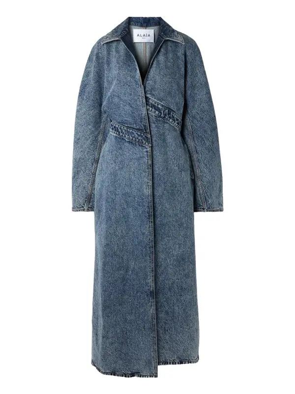 Alaïa Spiral Asymmetric Denim Coat - Blue