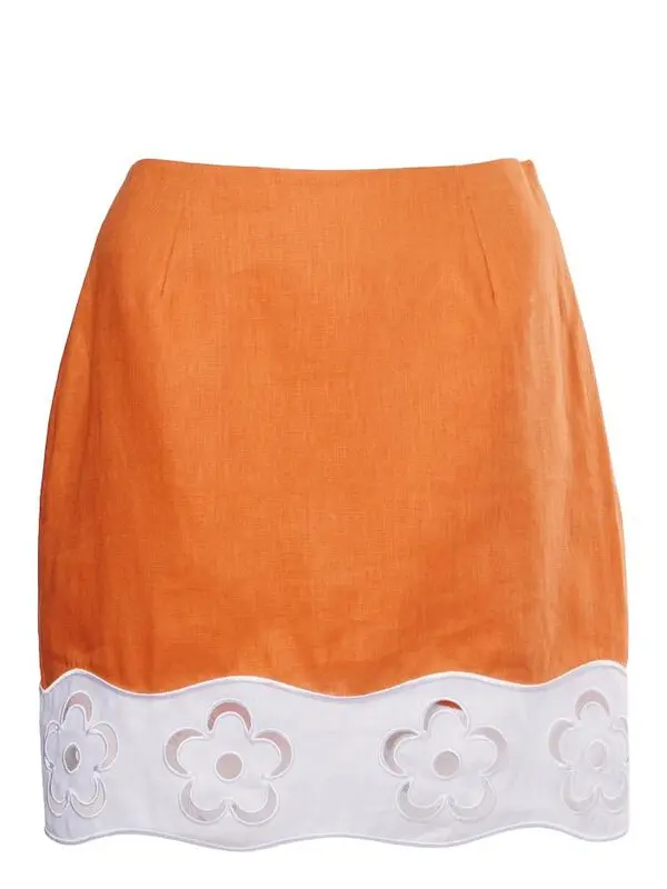Staud Margaux Broderie Anglaise Linen Miniskirt - Orange