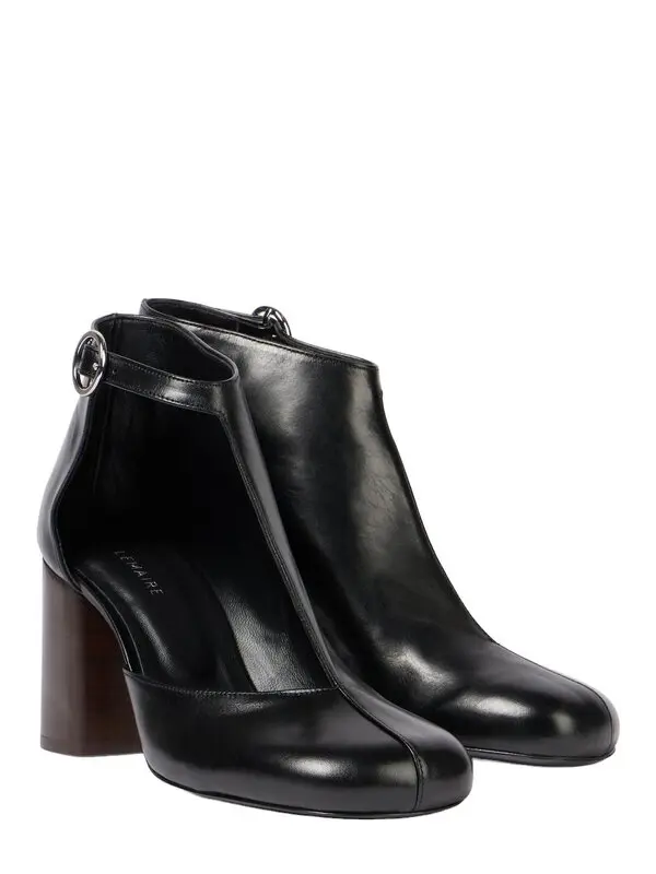 LEMAIRE Cutout Leather Ankle Boots With Buckle Fastening - Black