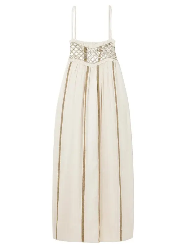 Alix Of Bohemia Eden Embellished Striped Cotton-blend Gauze Midi Dress - Neutrals