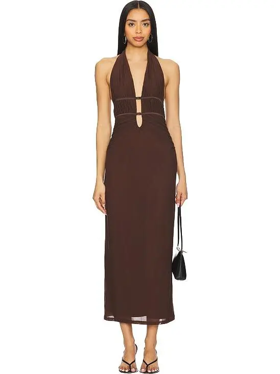 Misha Collection Celine Halterneck Midi Dress - Chocolate