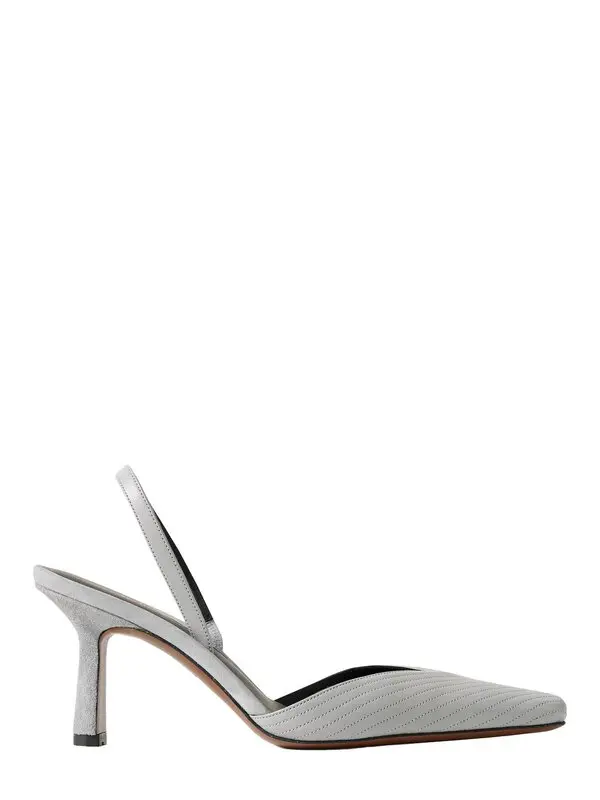 NEOUS Dilmun Suede-trimmed Leather Slingback Pumps - Gray