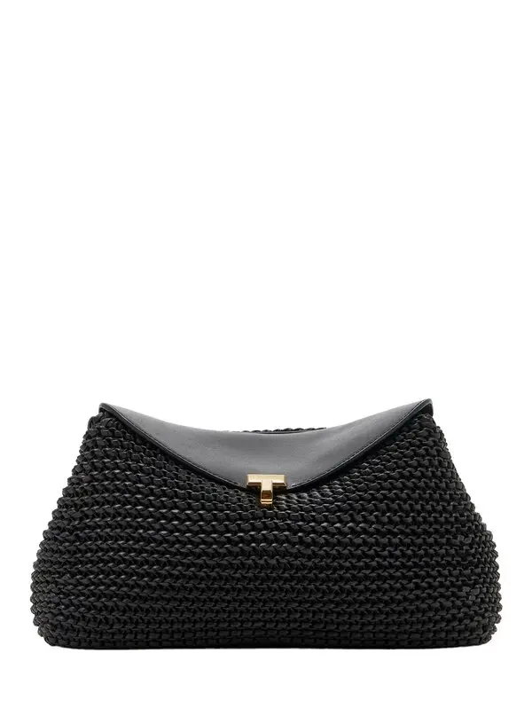 TOTEME T-lock Woven Leather Clutch - Black