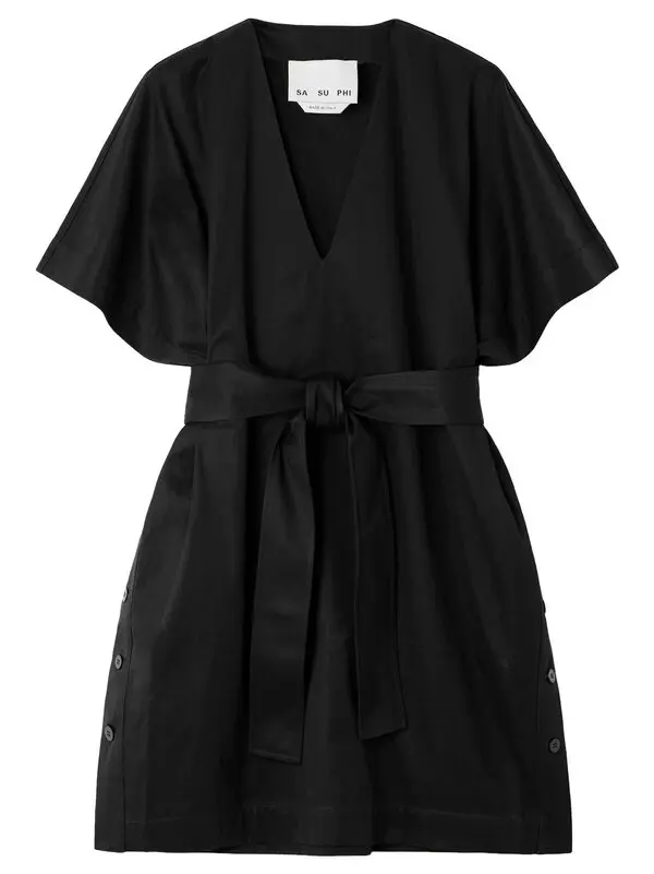 Sasuphi Elettra Belted Cotton-twill Mini Dress - Black