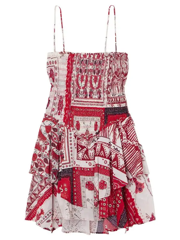 MARANT ETOILE Anka Bandana-print Smocked Cotton Mini Dress - Red