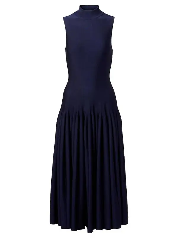 Alaïa Godet Midi Dress - Blue