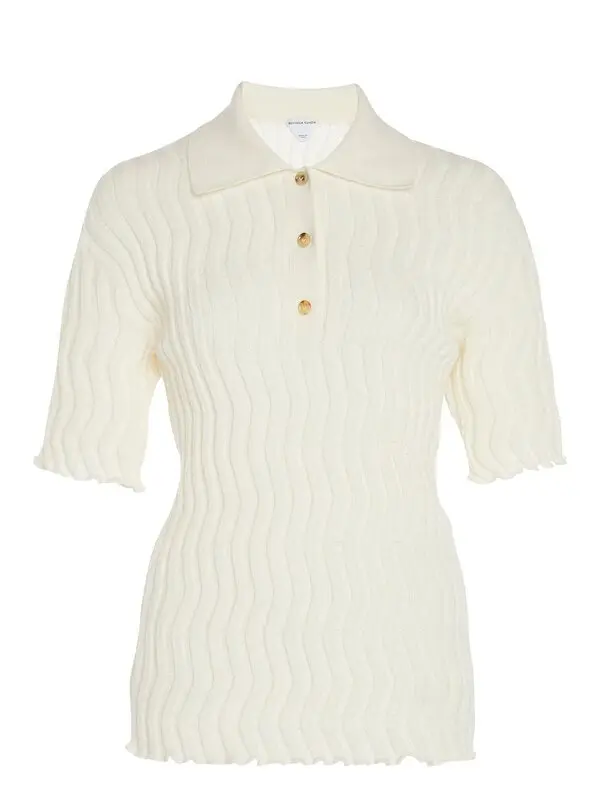 Bottega Veneta Ribbed Wool Polo Top - Multi