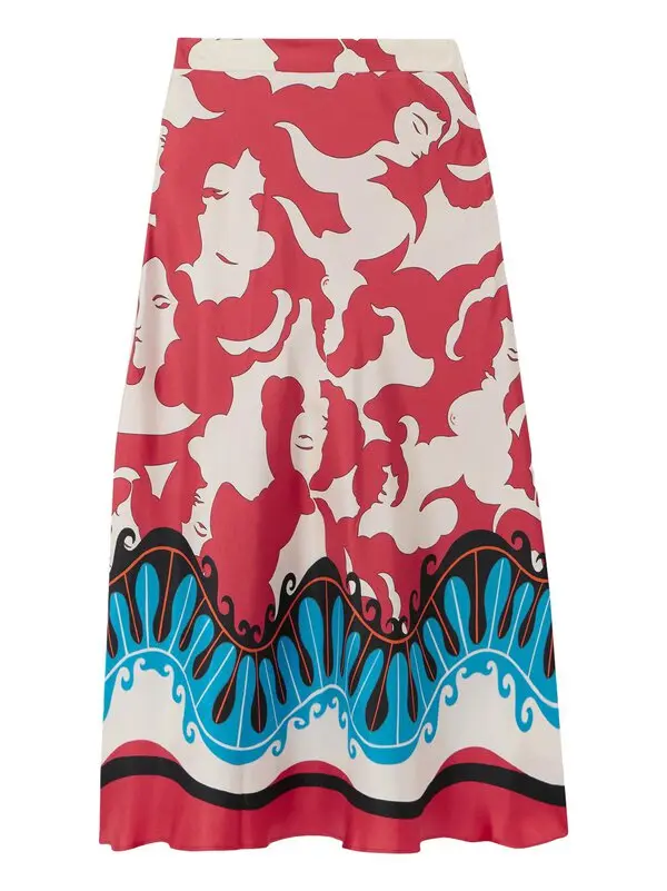 La DoubleJ Mother Lungomare Printed Silk-twill Midi Skirt - Red