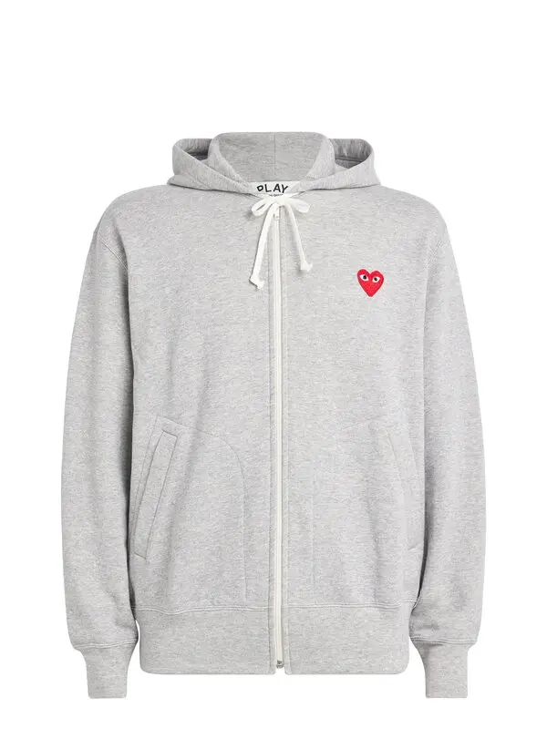 Play Comme Des Garcon Zip-up Heart Hoodie - Grey