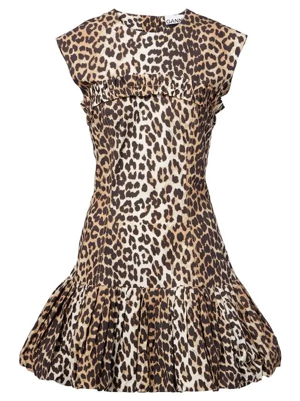GANNI Leopard-print Cotton Corset Dress - Multicoloured