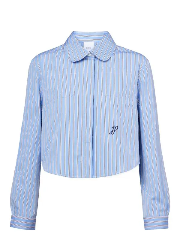 PATOU Cropped Bengal Stripe Poplin Shirt - Blue
