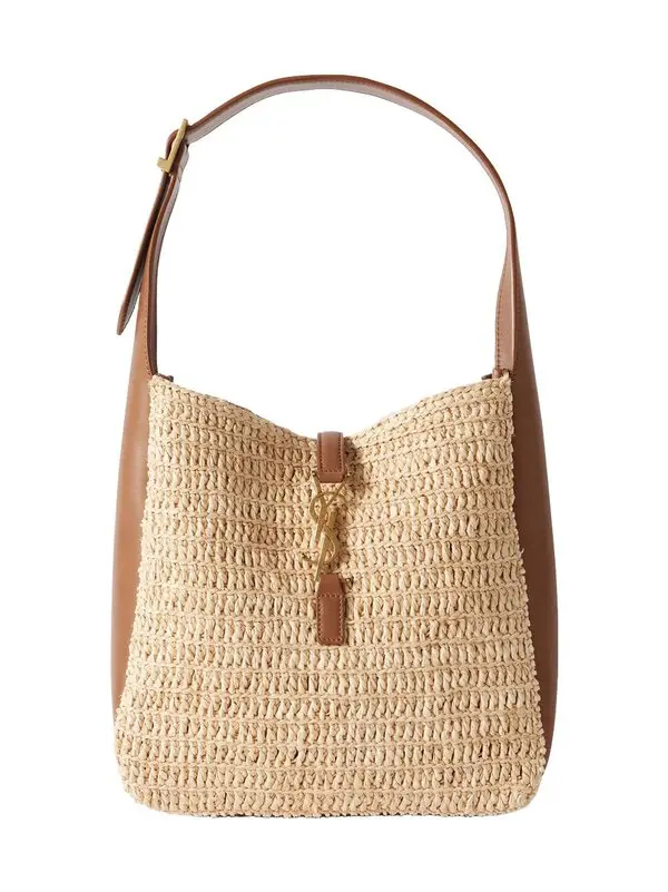 Saint Laurent Le 5 À 7 Bea Small Raffia And Leather Shoulder Bag - Neutrals