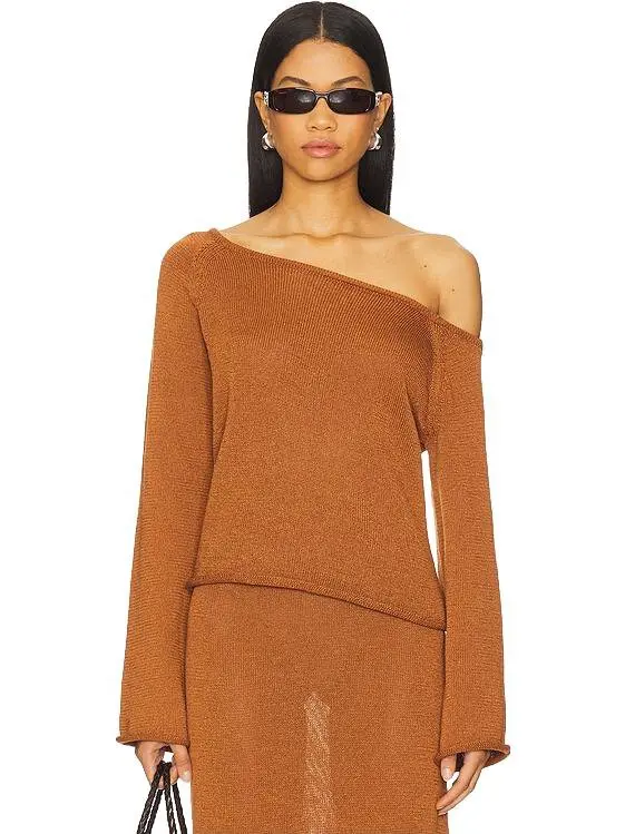 SNDYS. Cali One Shoulder Knit Jumper - Brick