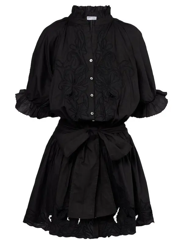 JULIET DUNN Embroidered Cotton Poplin Minidress - Black