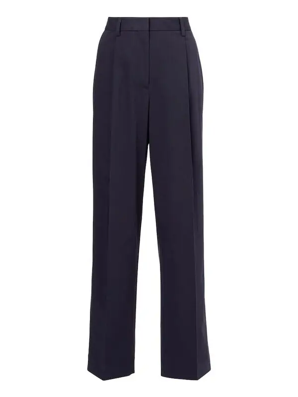 TOTEME High-rise Cotton Straight Leg Trousers - Blue