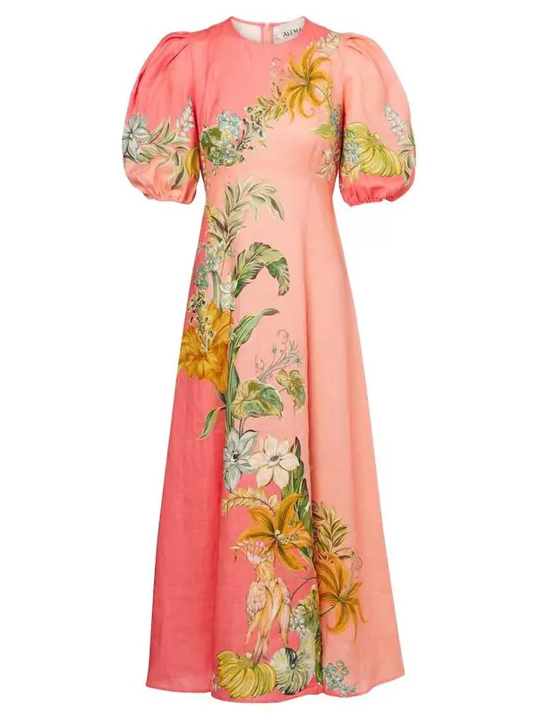 ALEMAIS Anika Floral Linen Maxi Dress - Pink