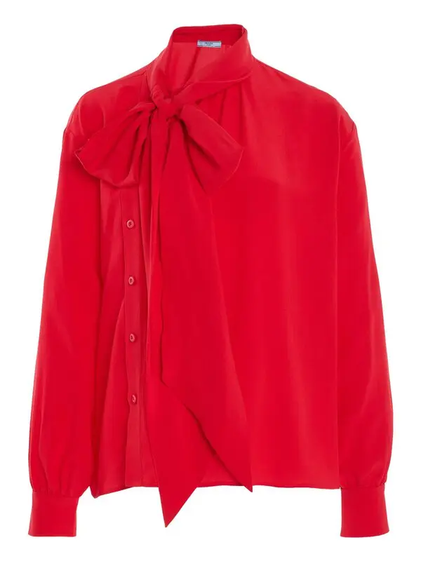 Prada Tie-neck Marocain Silk Shirt - Red