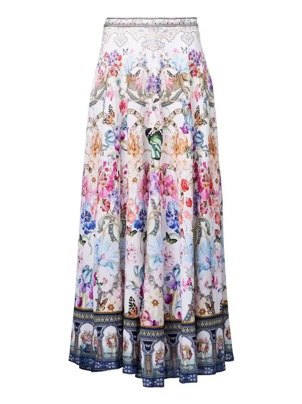 Camilla Embellished Linen Maxi Skirt - Multicoloured