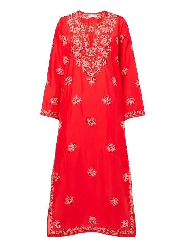 JULIET DUNN Embroidered Silk Kaftan - Red