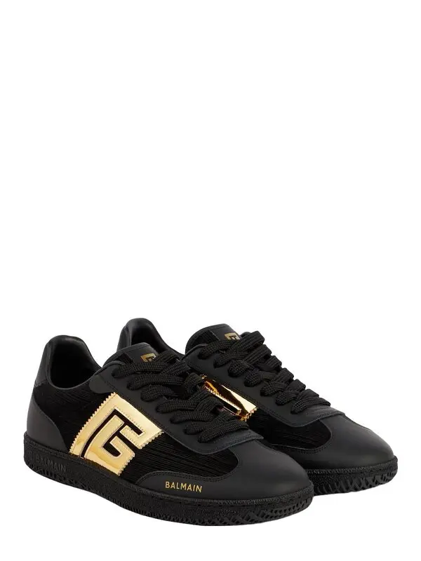 Balmain Suede And Mirrored Faux Leather Lace-up Sneakers - Black