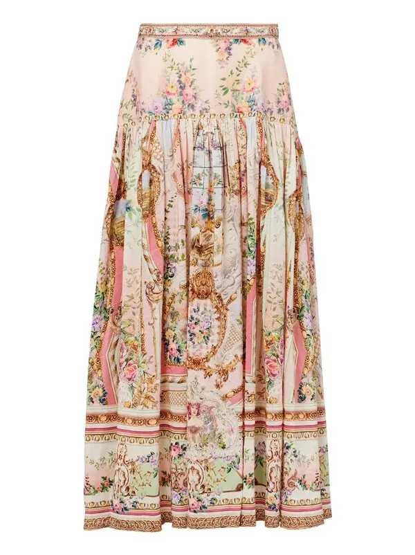 Camilla Gathered Linen And Silk Maxi Skirt - Multicoloured