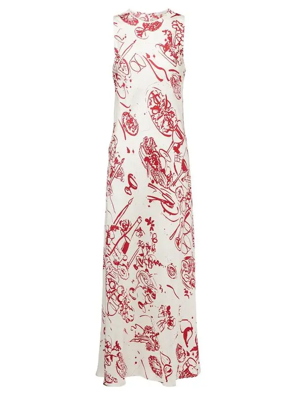 Asceno Printed Silk Maxi Dress - White