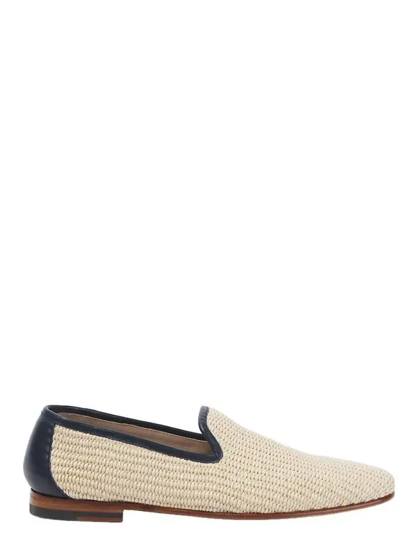 Manolo Blahnik Raffia-effect Loafers With Leather Trim - Beige