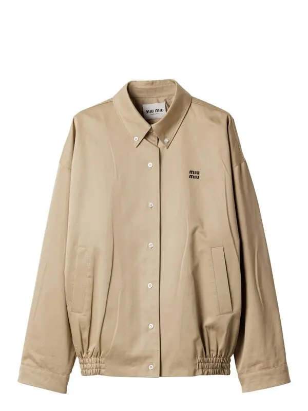 Miu Miu Cotton Chino Blouson Jacket With Logo Detail - Neutral