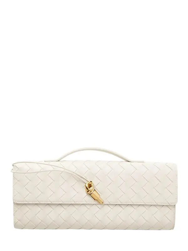 Bottega Veneta Andiamo Long Intrecciato Leather Clutch - Cream