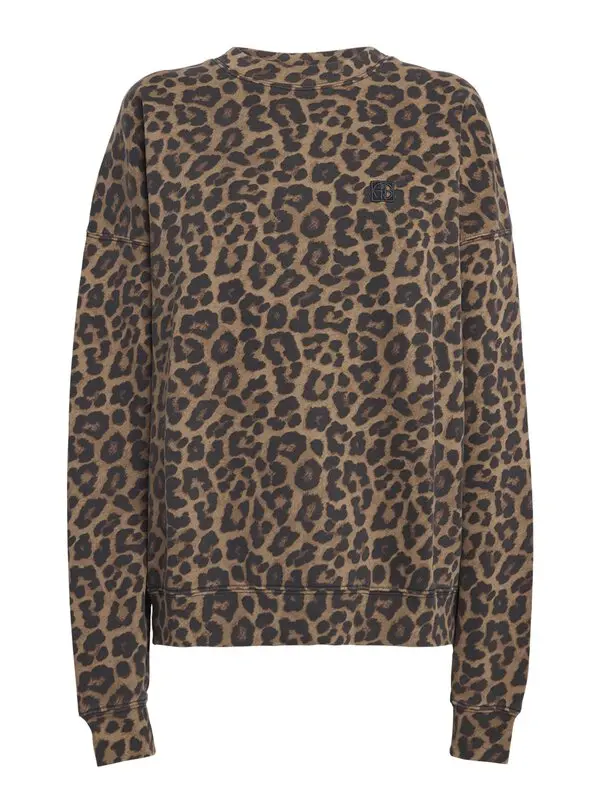 ANINE BING Leopard Print Crewneck Sweatshirt - Brown