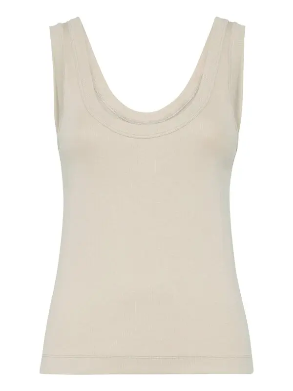 Brunello Cucinelli Ribbed Stretch-cotton Tank Top With Monili Detail - Beige