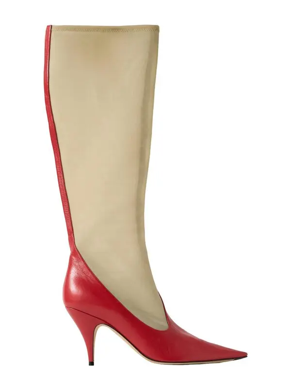 THE ROW Leather And Mesh Knee High Boots - Red