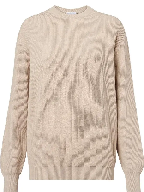 Brunello Cucinelli Ribbed Cotton Crewneck Sweater - Beige