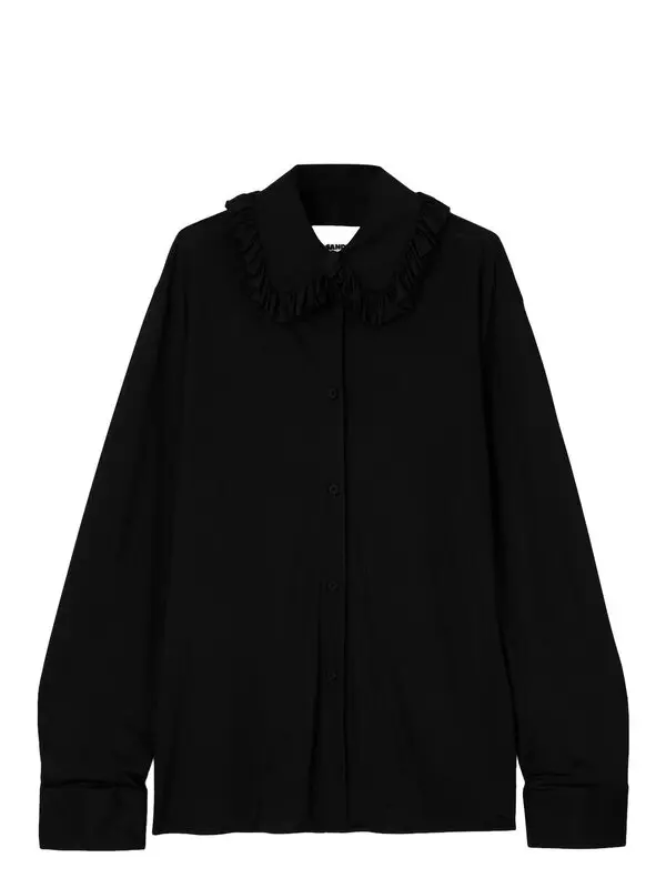 JIL SANDER Crepe Blouse With Ruffle Trim - Black