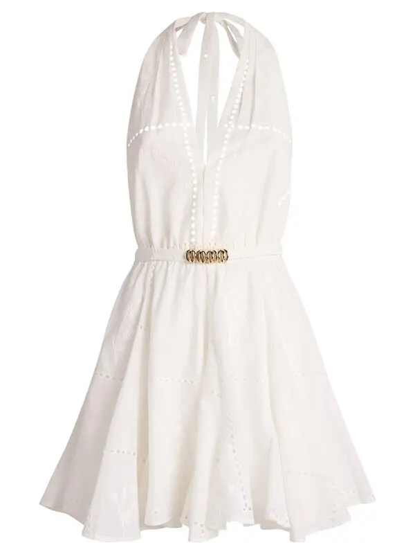 Maje Cotton Embroidered Mini Dress - White