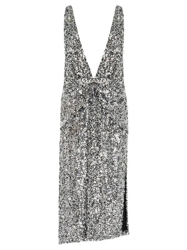 Brandon Maxwell The Santha Sequined Midi Dress - Silver