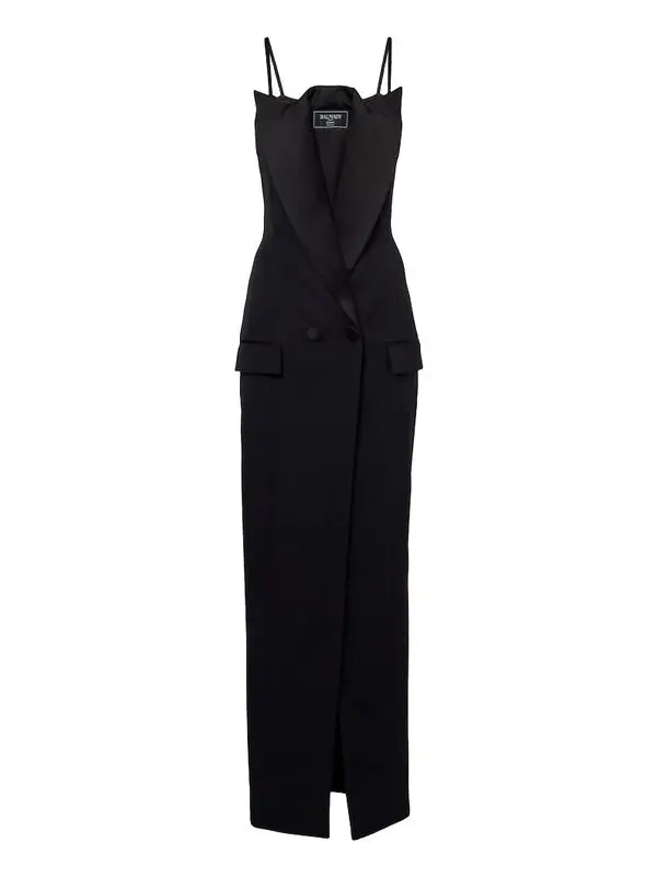 Balmain Wool Grain De Poudre Gown - Black