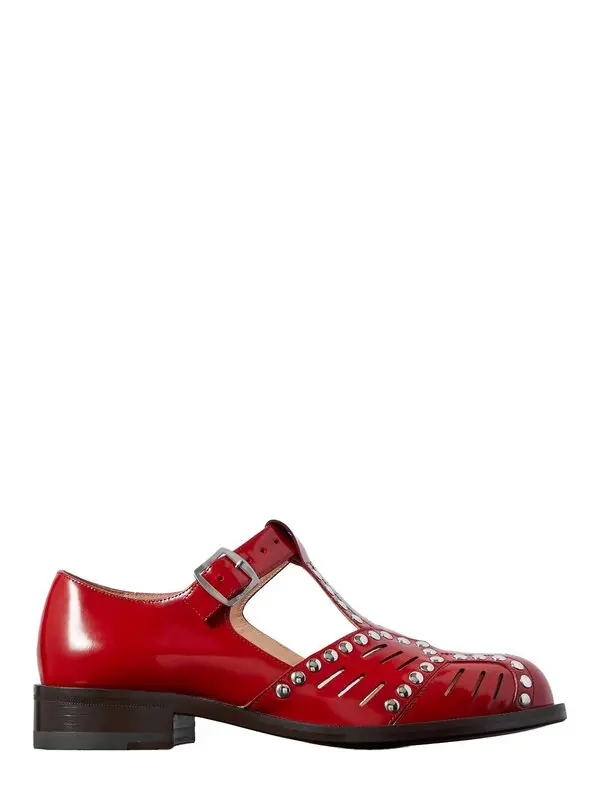 Bally Spiegel Studded Cutout Glossed-leather Brogues - Red