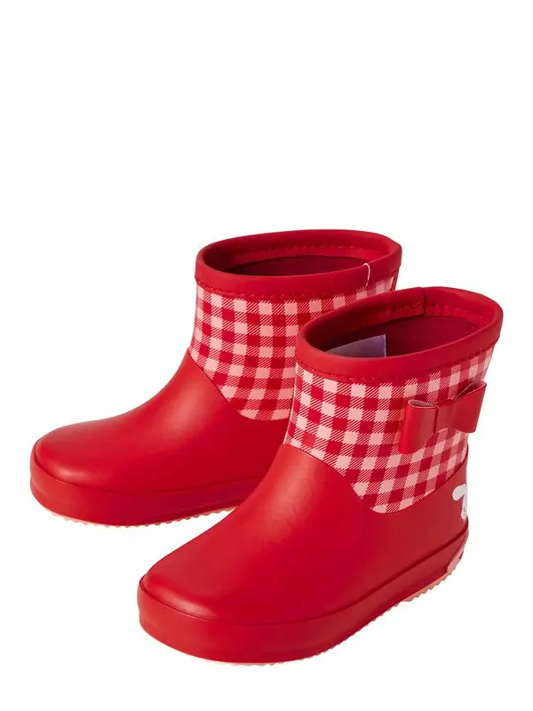 MIKI HOUSE Rubber Rain Boots With Checked Panelling And Bow Detailing - Red