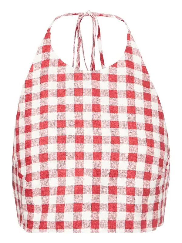 Asceno Marseille Gingham Linen Crop Top - Red