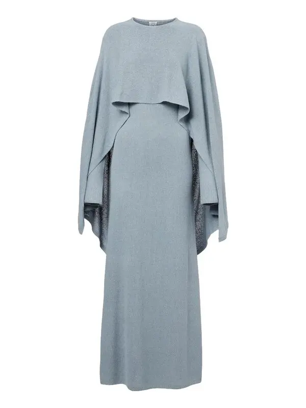 TOTEME Silk Boucle Cape Effect Maxi Dress - Blue