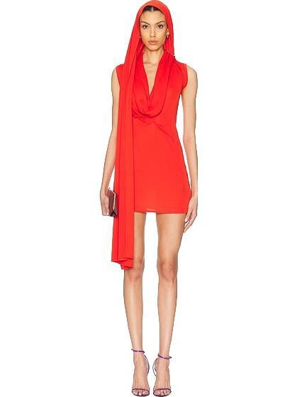 SID NEIGUM Cape Cowl Mini Dress - Red