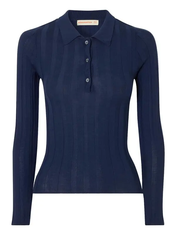 Daughter Ribbed Wool Polo Shirt - Blue