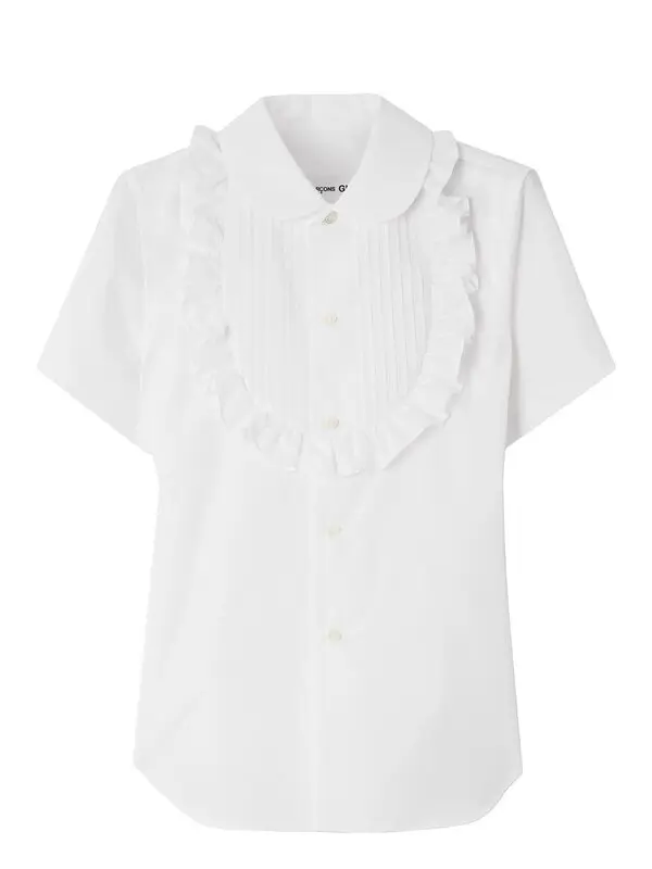 Comme Des Garçons Pleated Ruffled Cotton-poplin Shirt - White