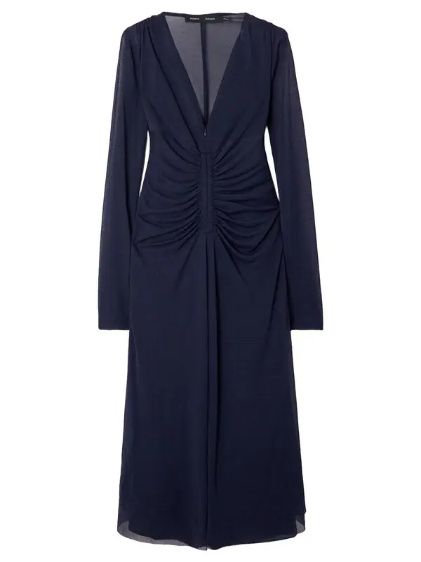 Proenza Schouler Kerstin" Ruched V-neck Jersey Midi Dress - Blue