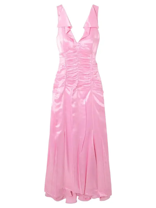 JIL SANDER Open-back Ruched Pleated Satin Gown - Pink