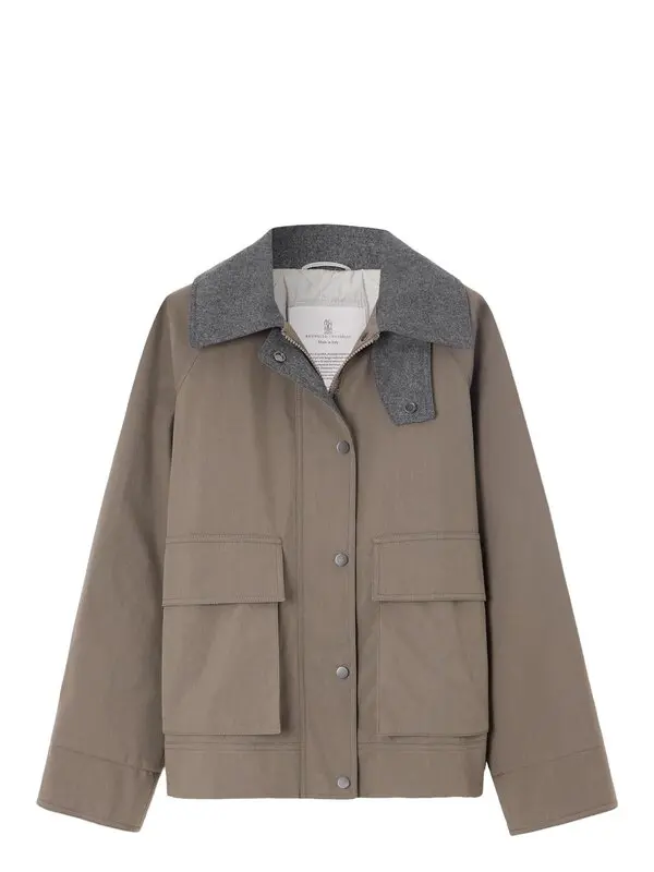 Brunello Cucinelli Bead-embellished Wool Felt-trimmed Padded Cotton-blend Jacket - Brown
