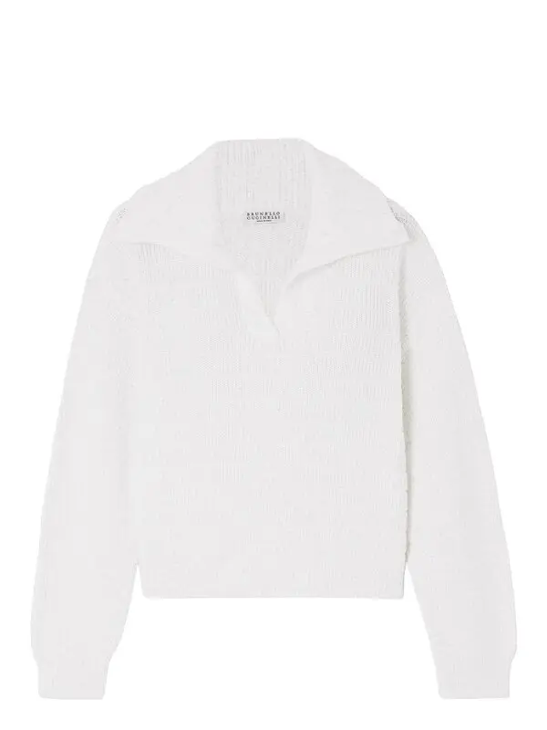Brunello Cucinelli Sequined Cotton-blend Polo Sweater - White